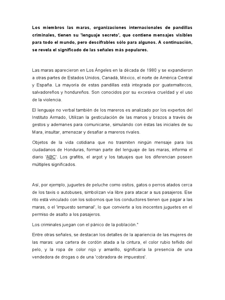 Lenguaje Secreto de las Maras | PDF | Mala conducta | Crímenes