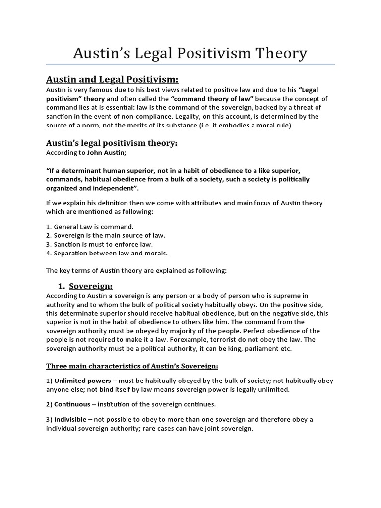 Austin Theory of Legal Positivism | PDF | Justice | Crime & Violence