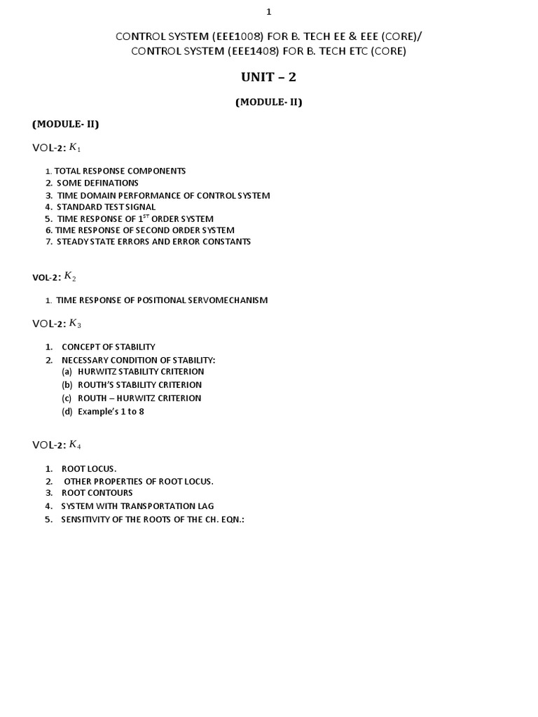 Cs Unit 2 - Time Domains | PDF | Control Theory | Electrical Engineering