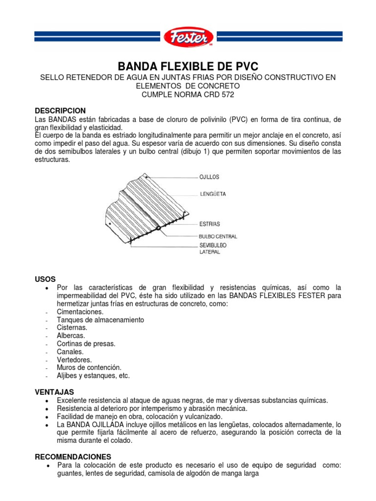 Fester - Banda Ojillada de PVC | PDF | Hormigón | Cloruro de polivinilo