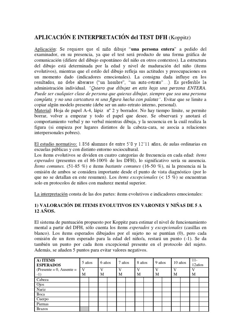 APLICACIÓN E INTERPRETACIÓN Del TEST DFH (Dibujo de La Figura Humana ...