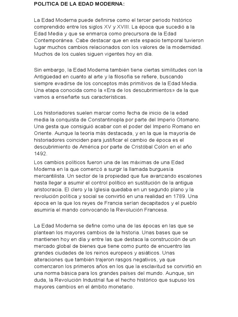 Politica de La Edad Moderna | PDF