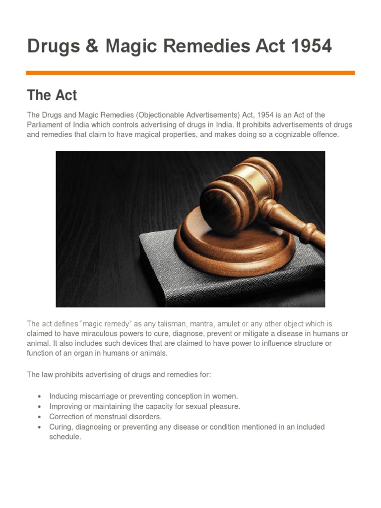 Drugs and Magic Remedies Act 1954 | PDF