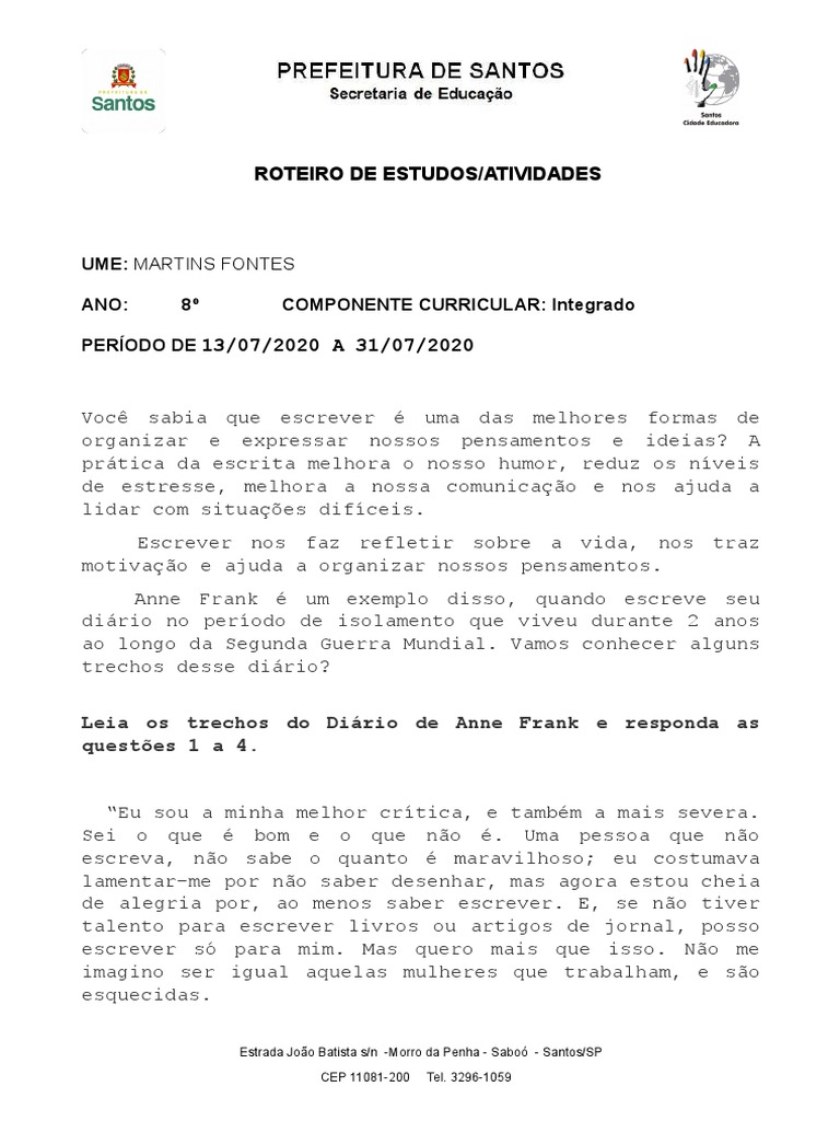 8o Ano 2 | PDF | Anne Frank | Alemanha nazista