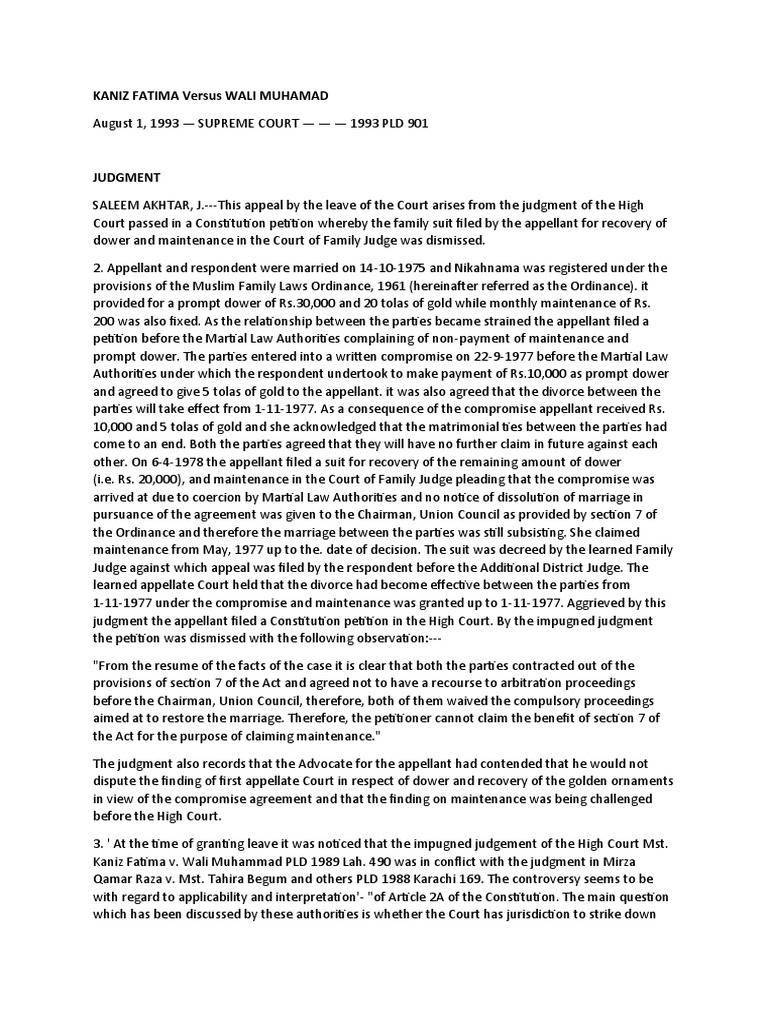 Kaniz Fatima v. Wali Muhammad Case | PDF | Constitution | Sharia