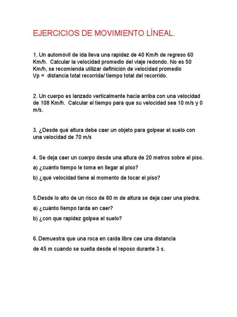 Ejercicios de Movimiento Líneal | PDF | Velocidad | Mecánica
