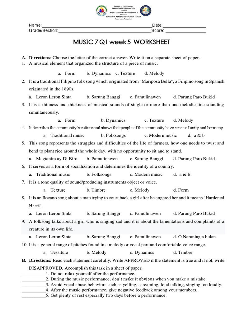 MAPEH Grade 5 Activity Worksheets | PDF | Weaving | Textiles