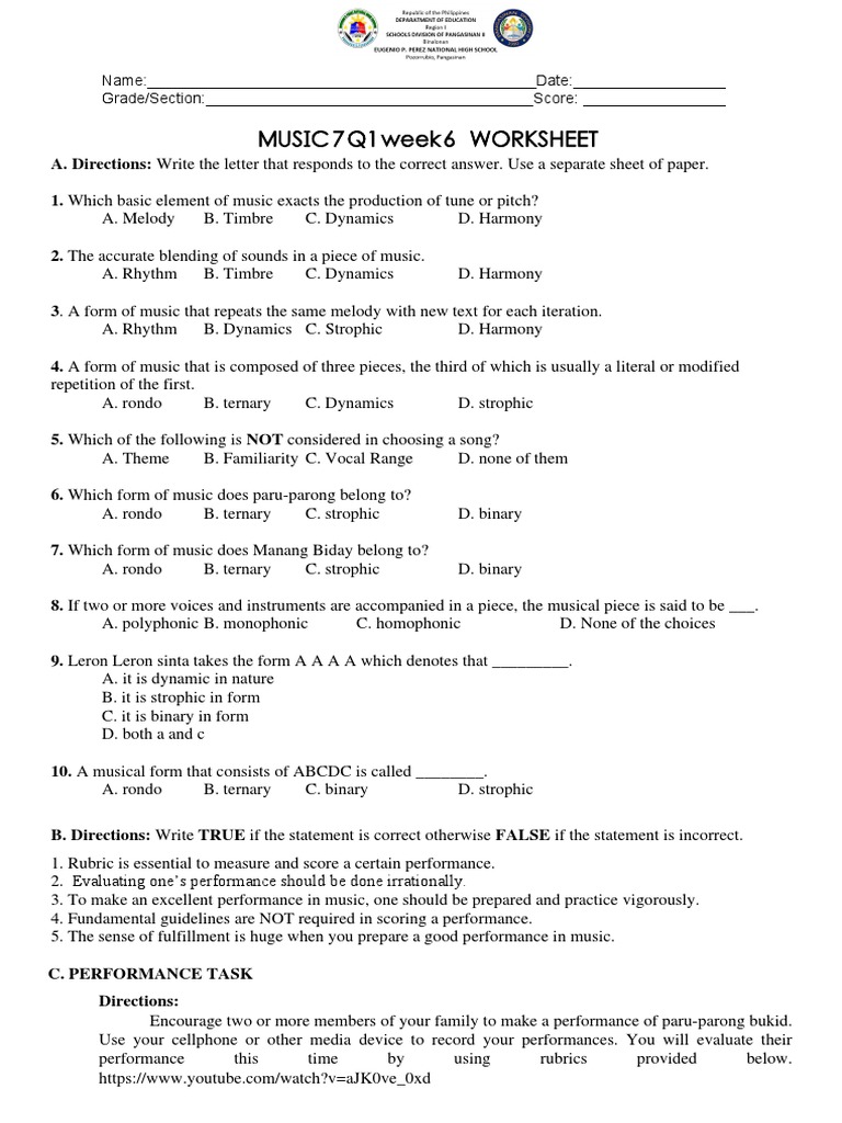 MAPEH Activity Sheet Q1-Week6 | PDF | Musical Compositions