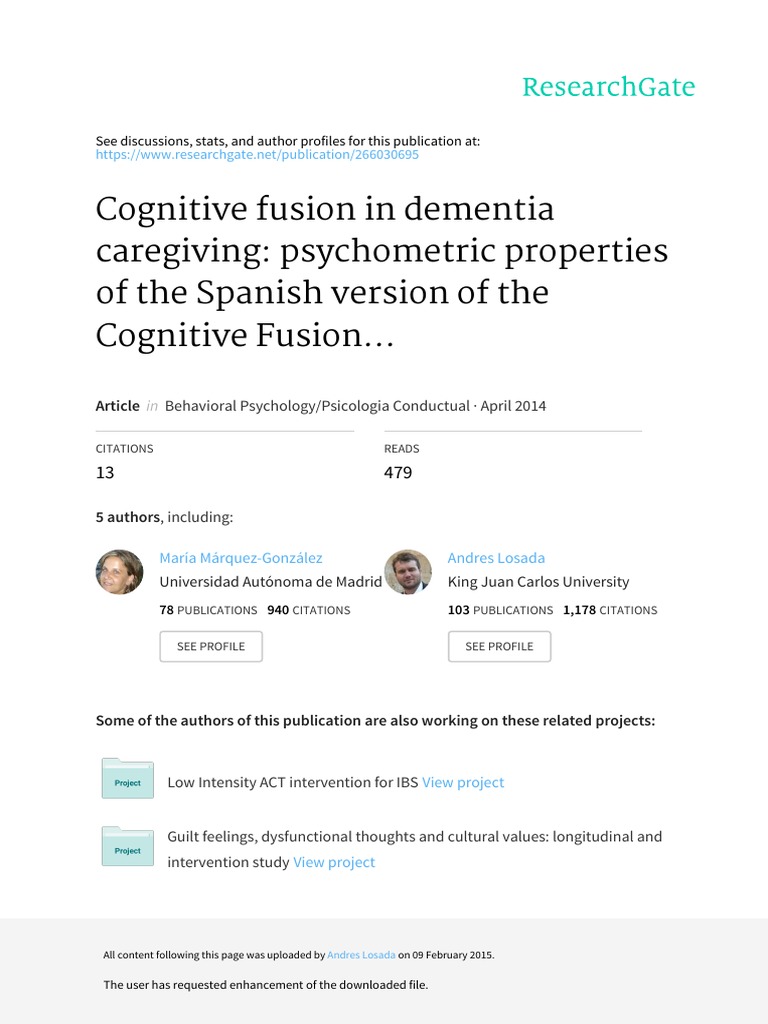 2014 Romero-Moreno Cognitive Fusion in Dementia Caregiving | PDF ...