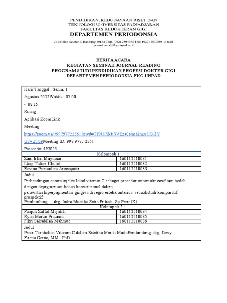 Berita Acara Seminar Periodonsia (Senin, 1 Agustus 2022) | PDF