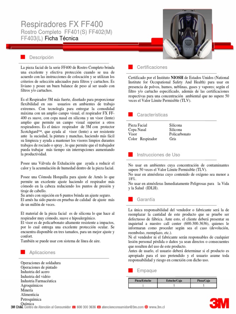 Ficha Proveedor Respirador 3m Full Face FF 400 66990 | PDF | Soldadura ...