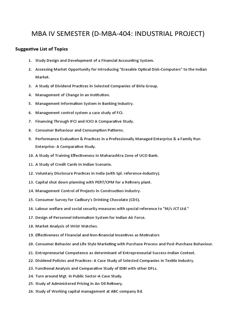 Guidelines D-MBA-404 Industrial Projects | PDF | Economies | Business