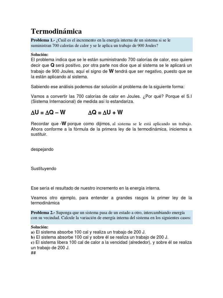 2 EJERCICIOS 1° LEY Termodinámica | PDF | Calor | Termodinámica