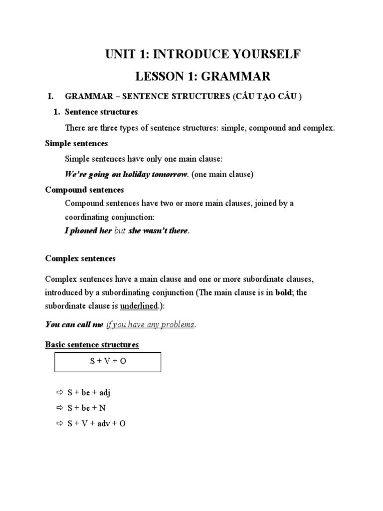 Unit 1 - Lesson 1 - Grammar | PDF | Clause | Sentence (Linguistics)
