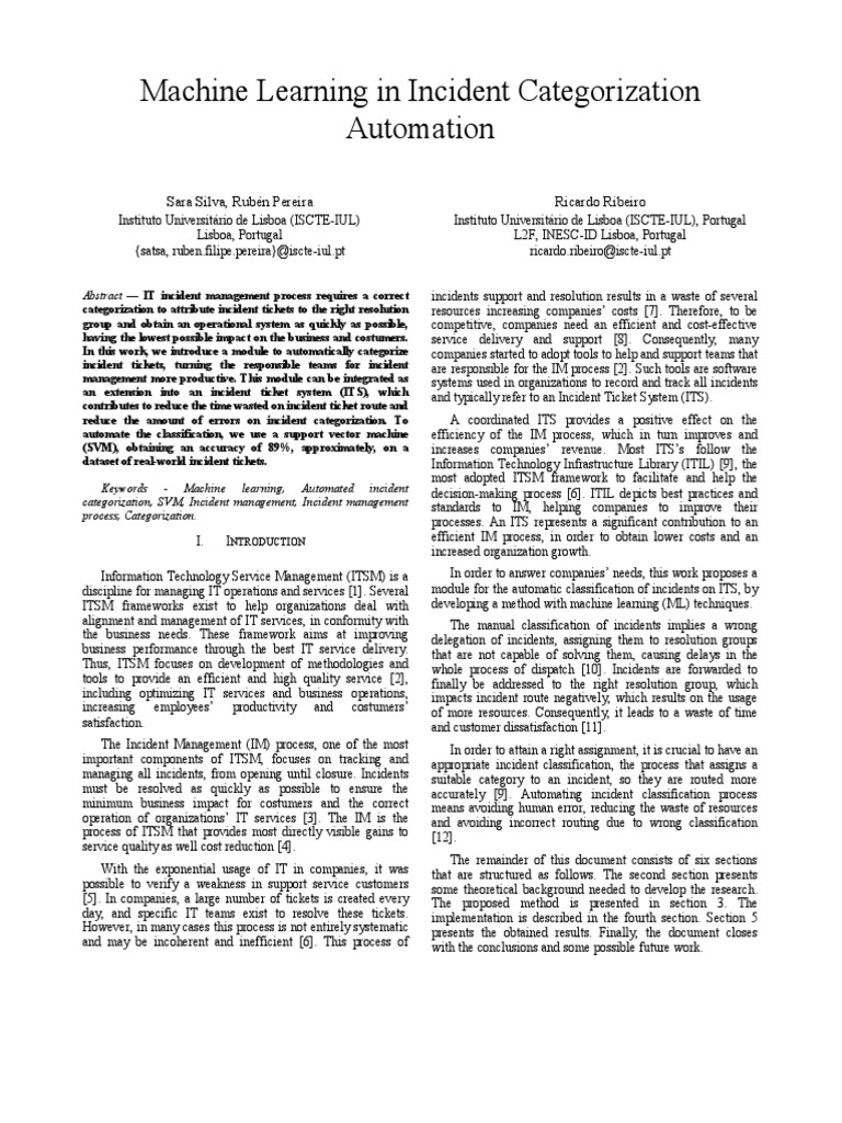 P16 Machine Learning In Incident Categorization Automation Pdf Statistical Classification