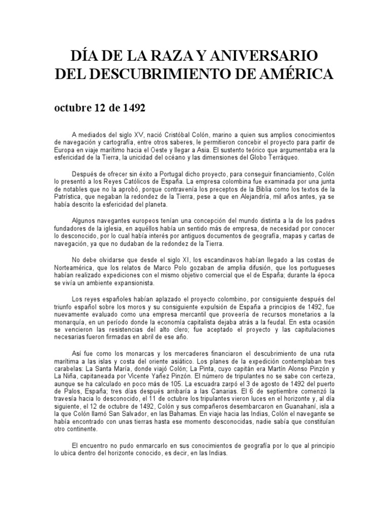 Día de La Raza | PDF | Cristobal colon