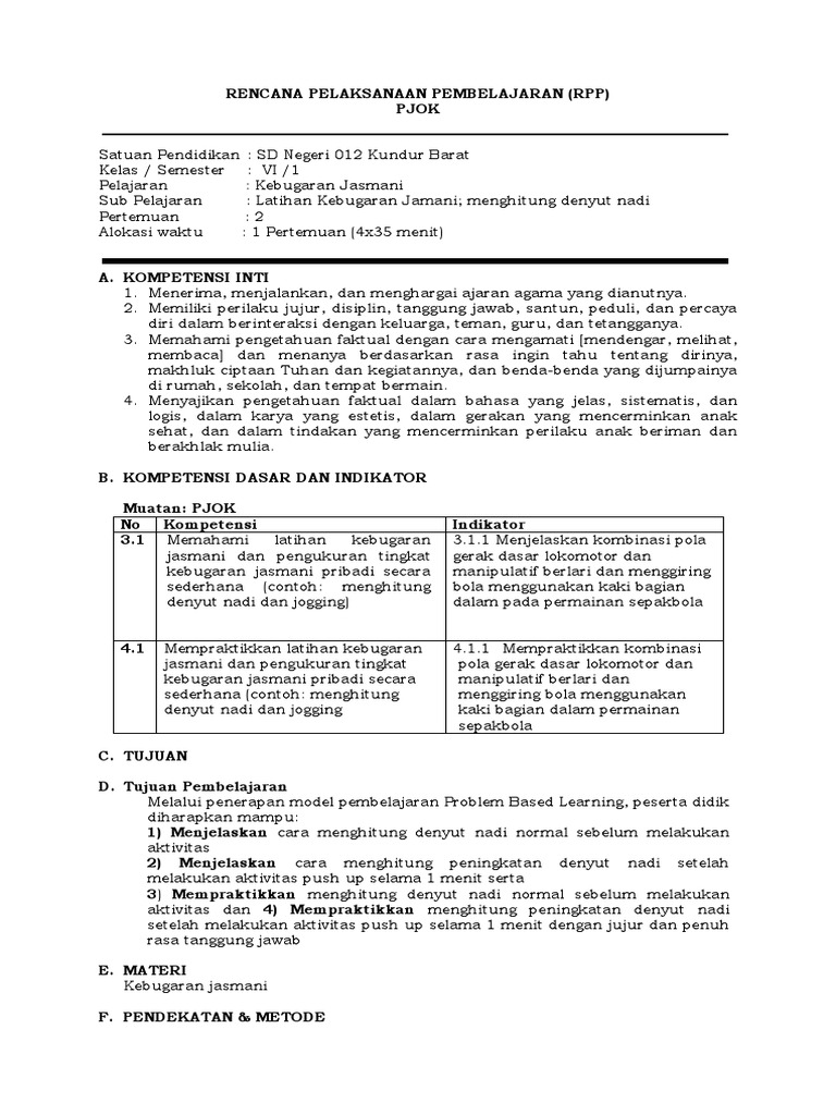 RPP 2 PPG Kebugaran Jasmani | PDF