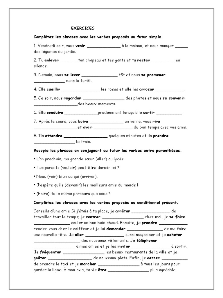 Complétez Les Phrases Avec Les Verbes Proposés Au Futur Simple | PDF