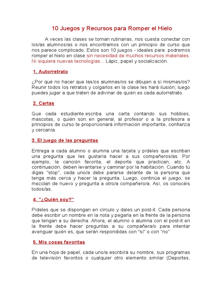 Actividades para Romper El Hielo | PDF