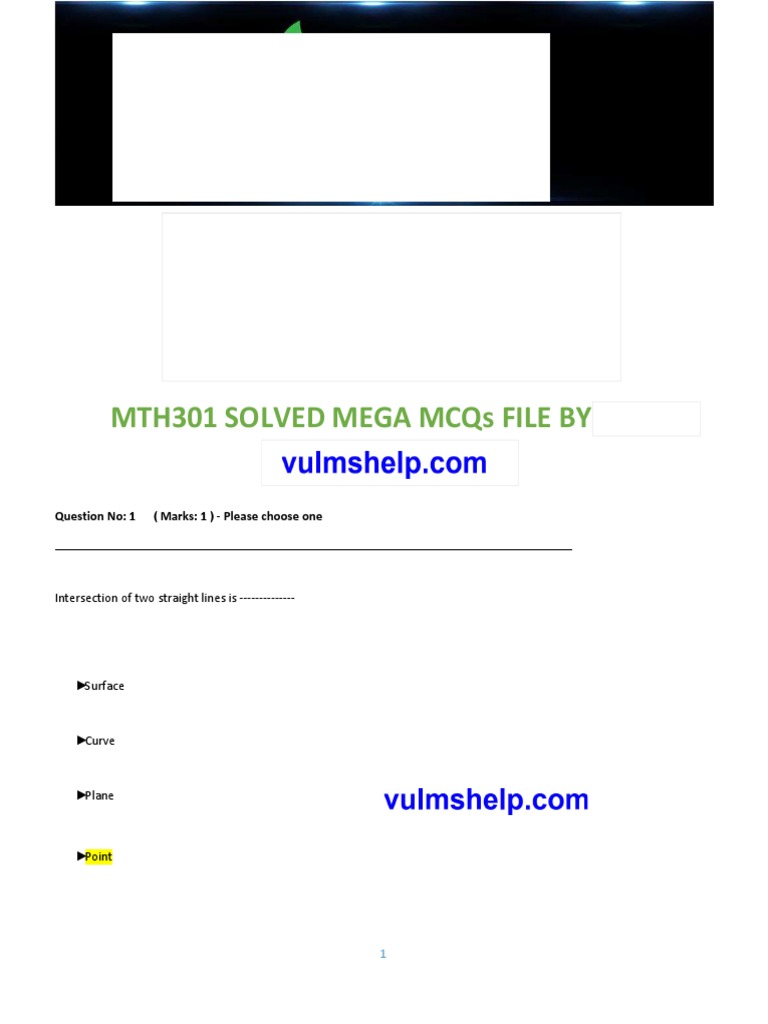 MTH301 FinalTerm MCQsMegaFileSolved | PDF | Function (Mathematics ... MTH301 FinalTerm MCQsMegaFileSolved | PDF | Function (Mathematics ...
