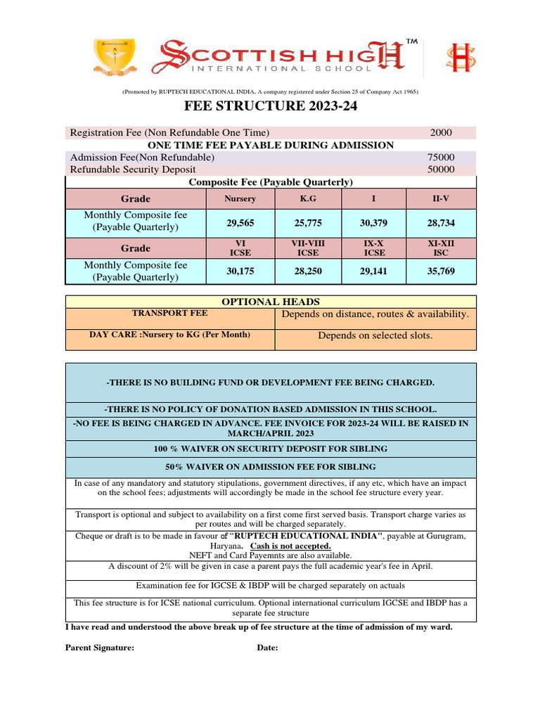 Ruptech School Fee Structure 2023-24 | PDF | Fee