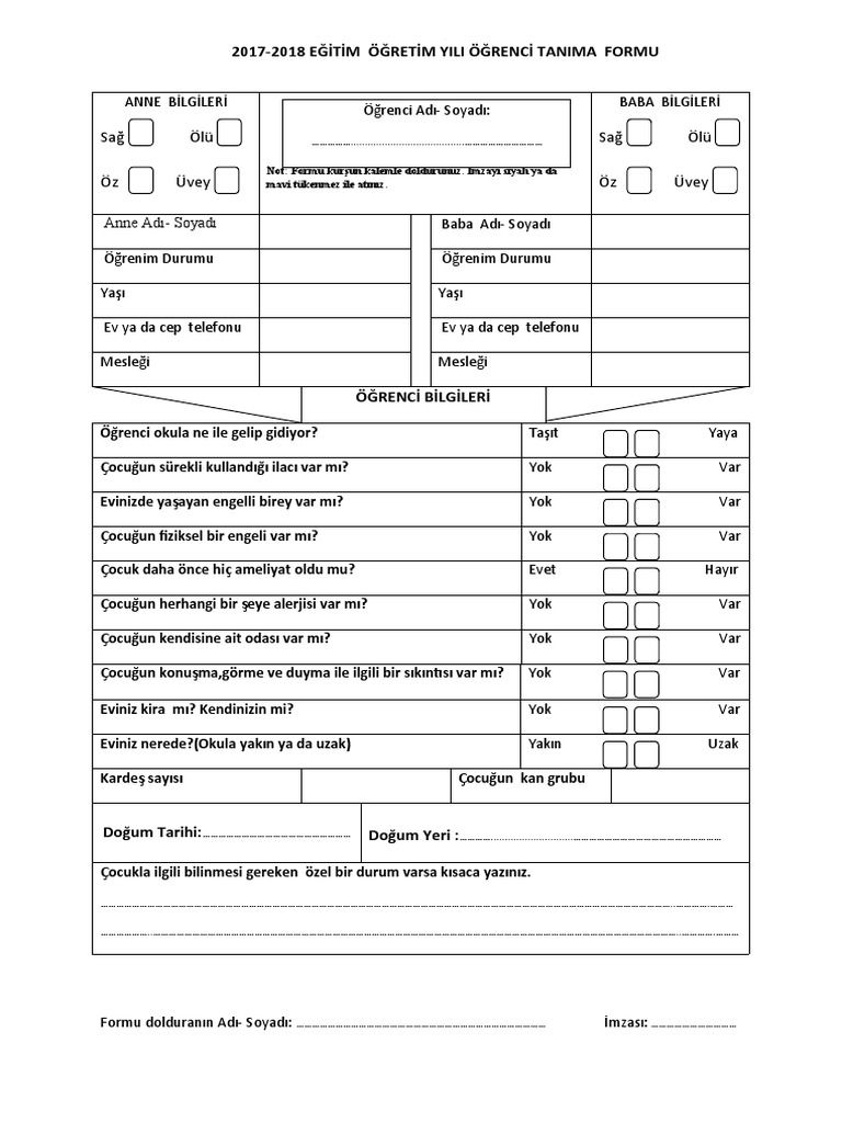 Öğrenci Tanıma Formu | PDF