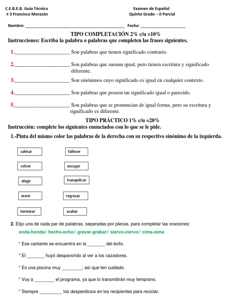 Examen de Español-II Parcial-2022 | PDF | Artes del Lenguaje y ...