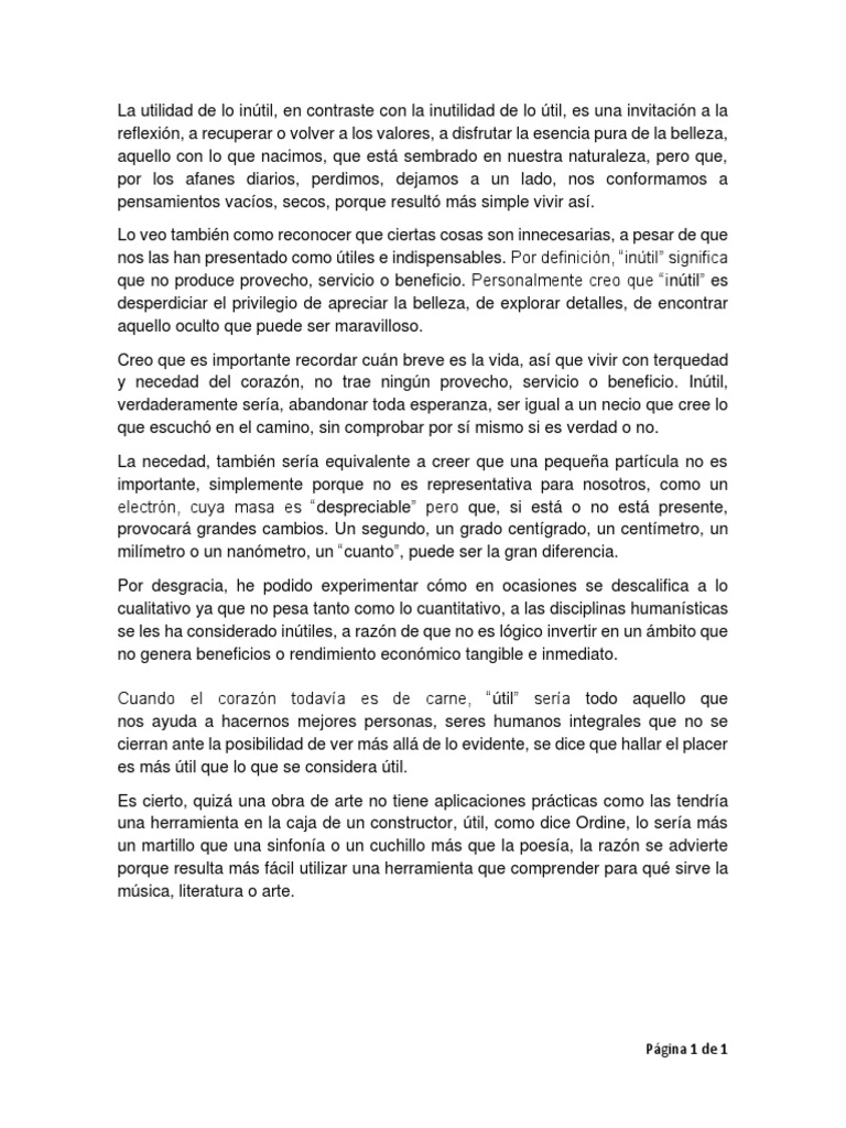Resumen La Utilidad de Lo Inutil | PDF | Razón