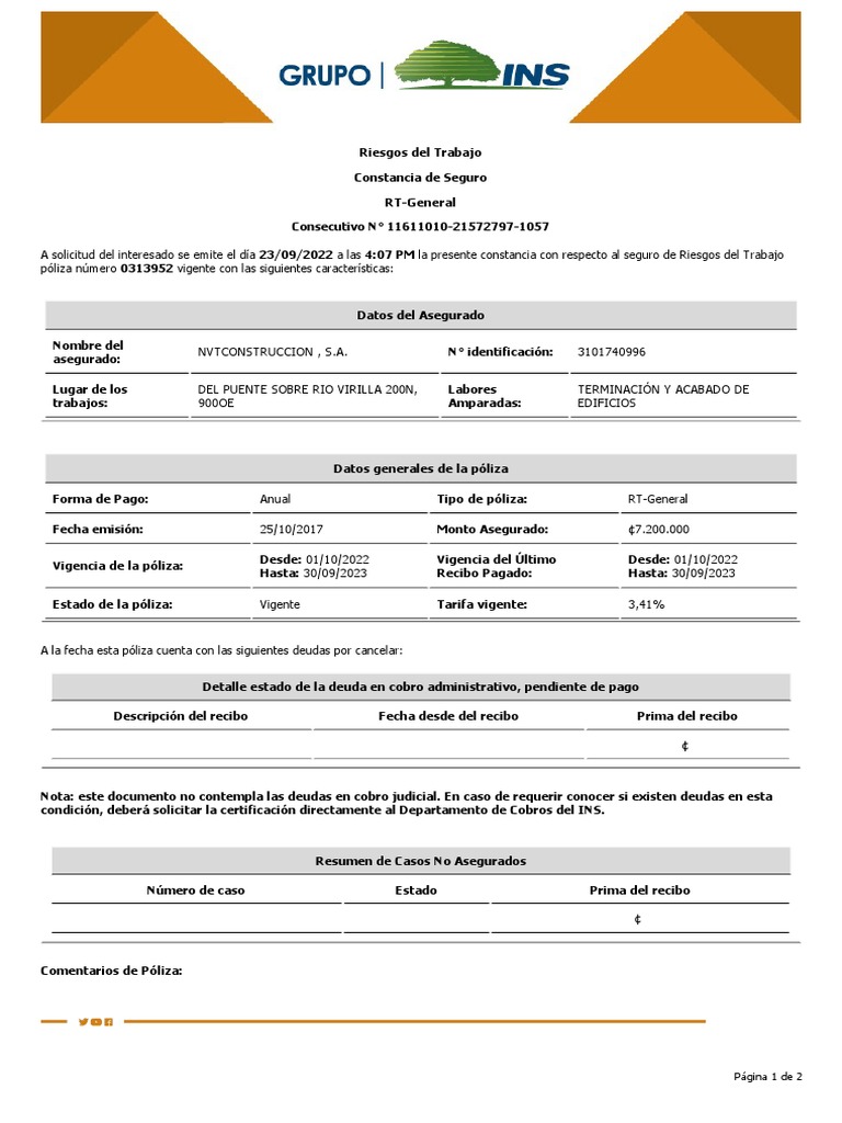 Constancia de Seguro General RT 20220923 160718 | PDF | Póliza de seguros