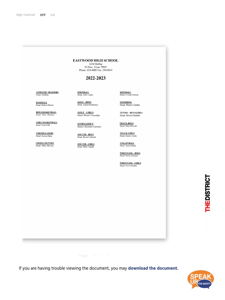 Eastwood High School Coaches 2022-2023 | PDF