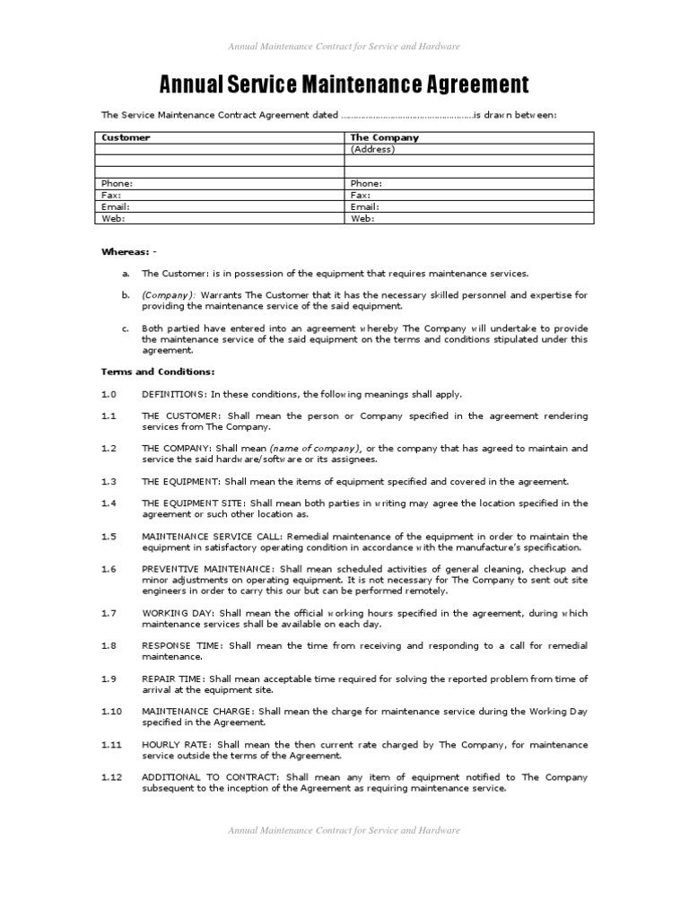 Annual Maintenance Contract | PDF | Common Law | Business Law