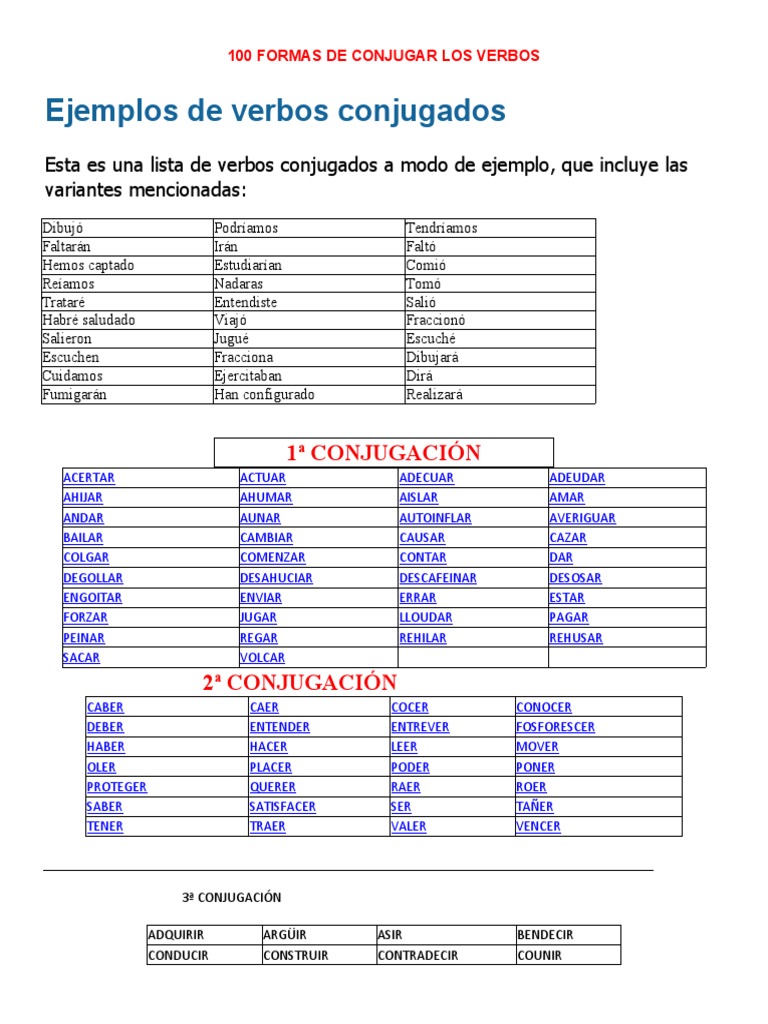 100 Formas de Conjugar Los Verbos 7 Maravillas | PDF | Gramática ...