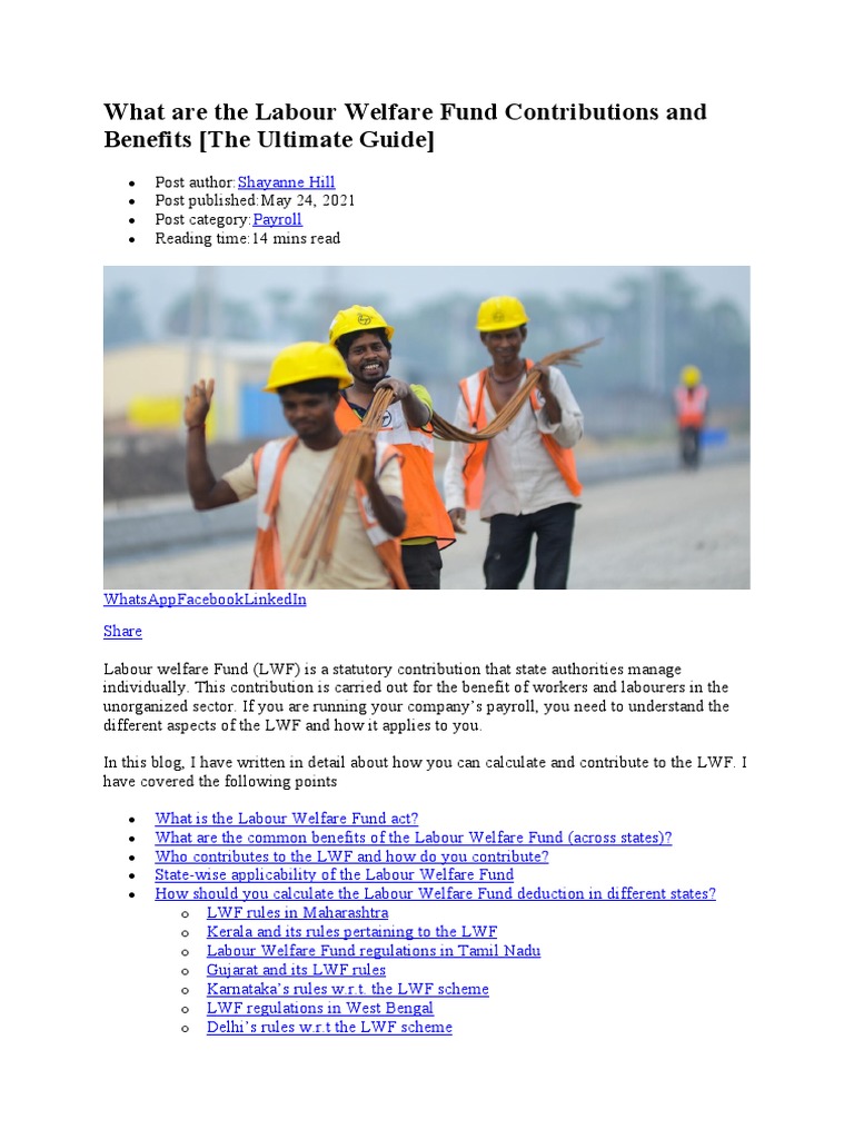 Labour Welfare Fund: Contributions & Benefits | PDF | Payroll Tax ...