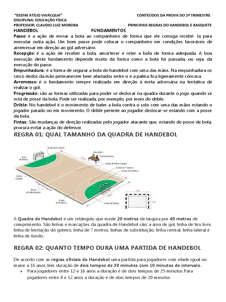 Regras Do Handebol e Basquete | PDF | Esportes coletivos | Times