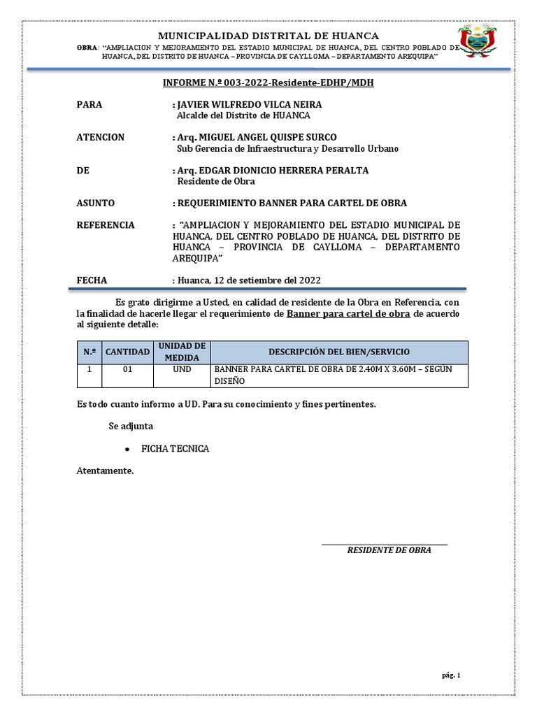 Requerimiento de Banner Impreso | PDF