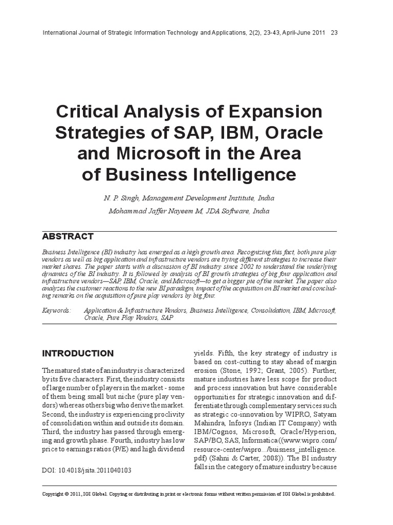 Critical Analysis of Expansion Strategies of SAP, IBM, Oracle and ...