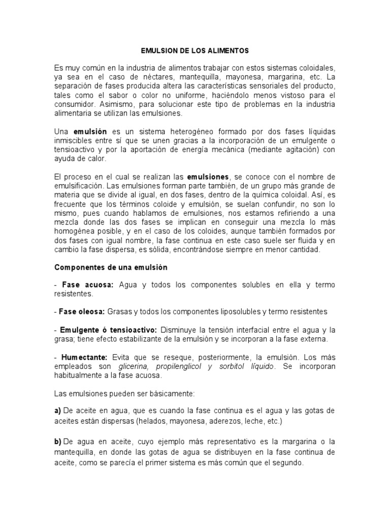 Clase 4 Emulgentes y Espesantes | PDF | Emulsión | Comida y bebida