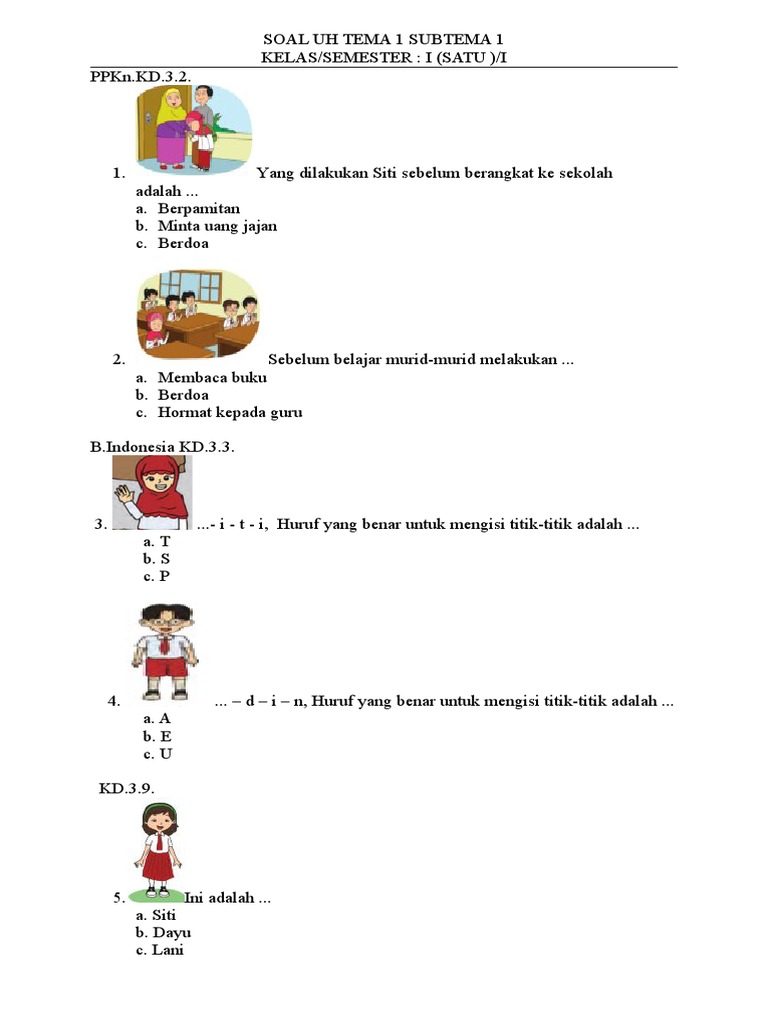 SOAL UH TEMA 1 SUBTEMA 1.docx Abc | PDF