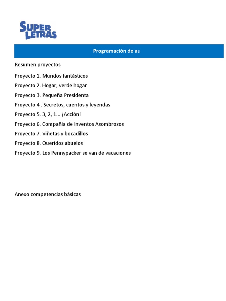 Programación de Aula ESP Superletras4 | PDF | Ficción general