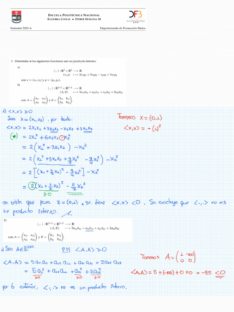 Deber Semana 10 Algebra Lineal Epn | PDF Deber Semana 10 Algebra Lineal Epn | PDF