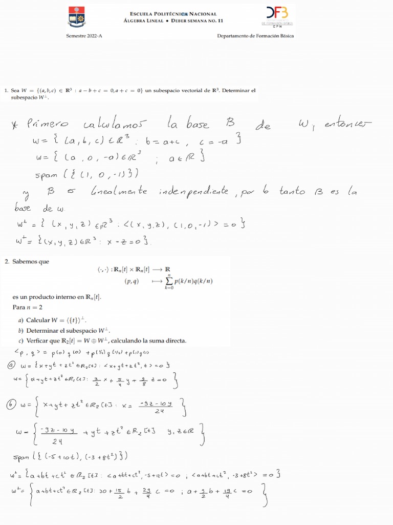 DEBER SEMANA 11 Algebra Lineal EPN | PDF