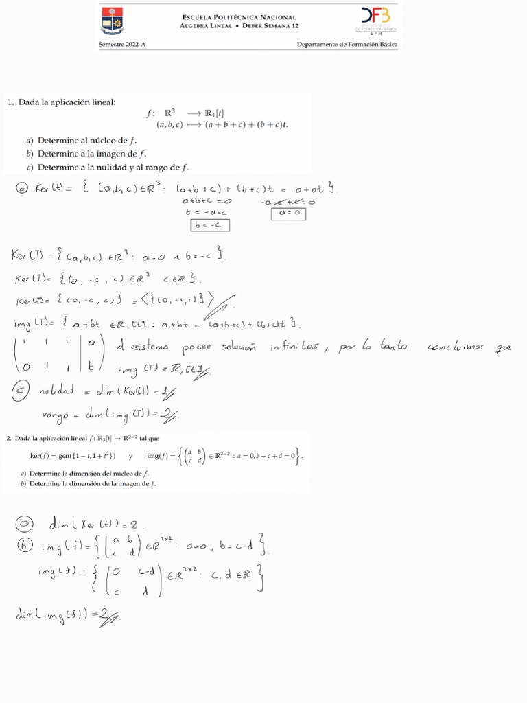 DEBER SEMANA 12 Algebra Lineal EPN | PDF