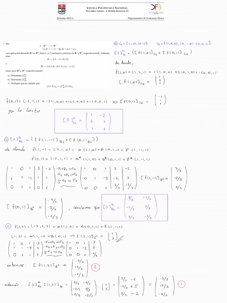DEBER SEMANA 13 Algebra Lineal EPN | PDF