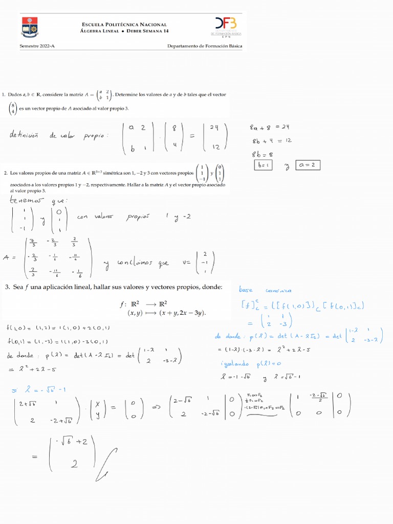 Deber 14 Algebra Lineal EPN | PDF
