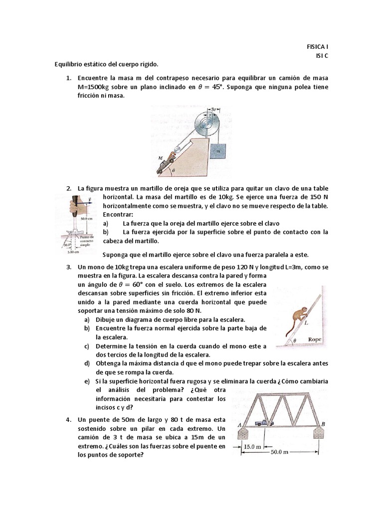 Ejercicios de Equilibrio Estático | PDF | Fricción | Fuerza