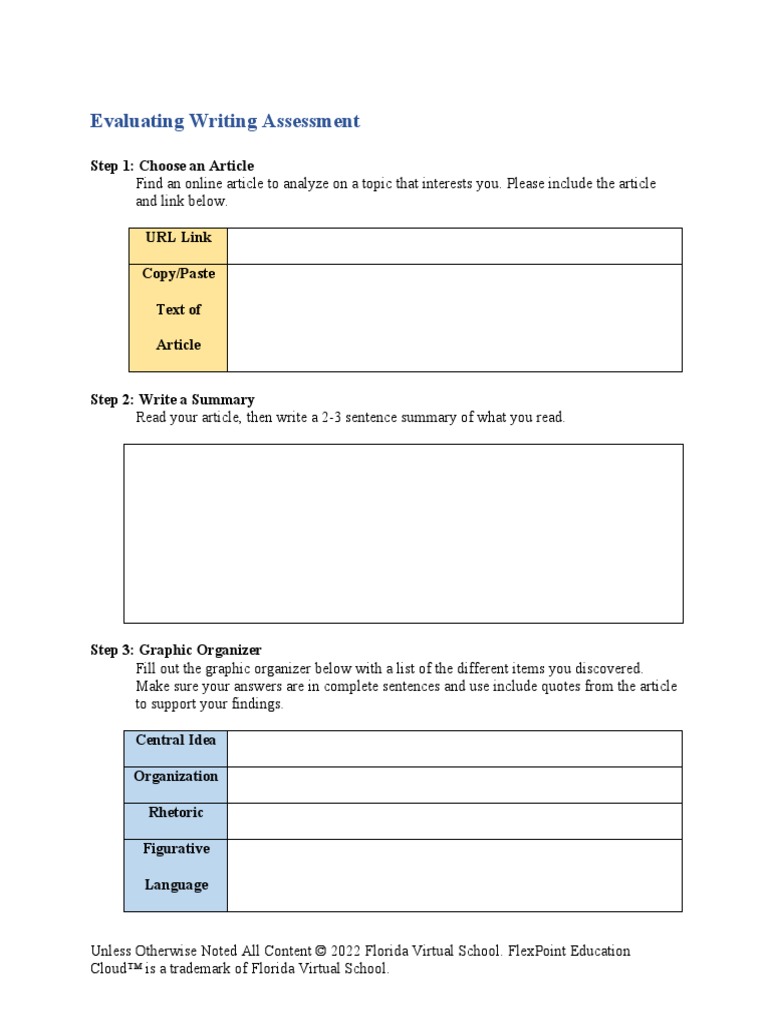 Evaluating Writing Assessment: Step 1: Choose An Article | PDF | Syntax | Grammar