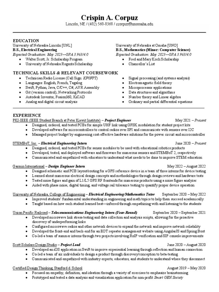 Crispin A. Corpuz: Engineering Resume | PDF | Electrical Engineering | Engineering