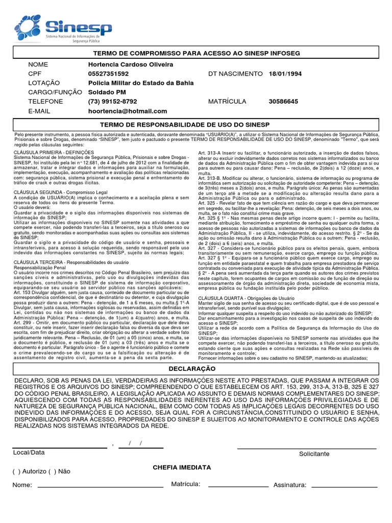 Termo de compromisso SINESP | PDF