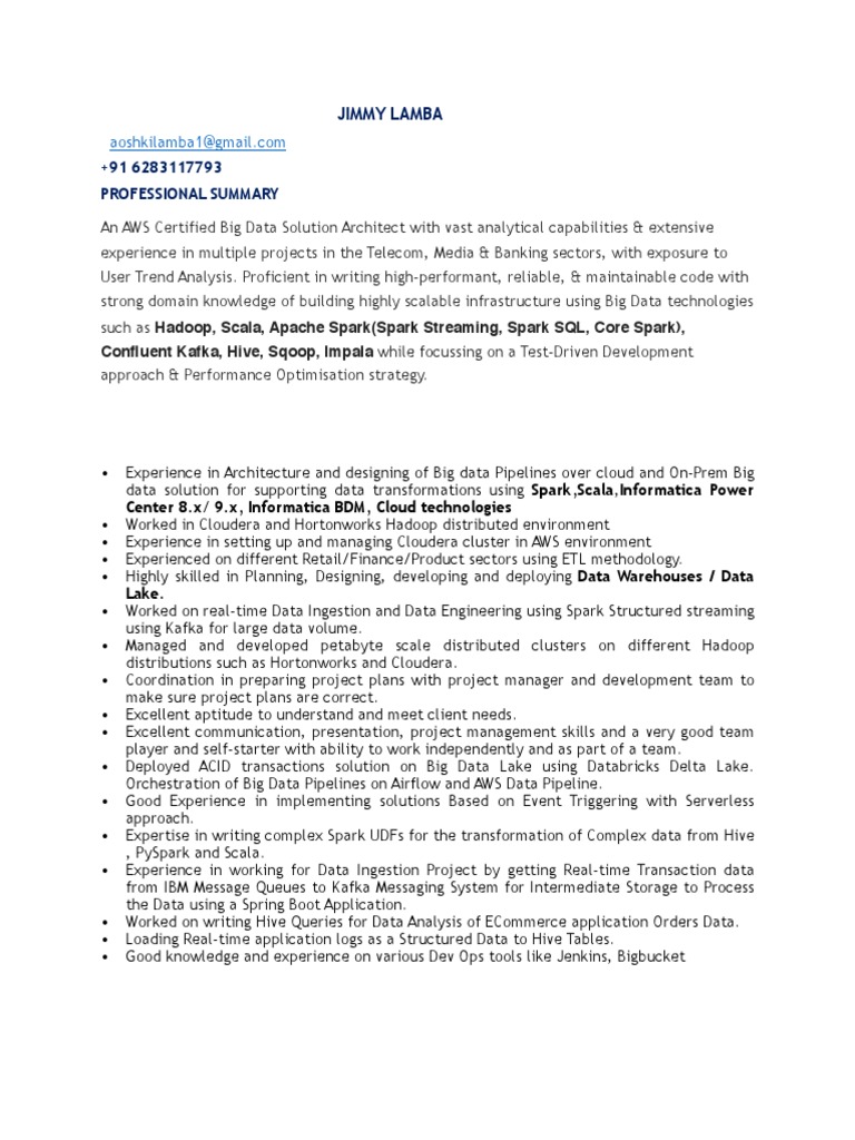 Jimmy Lamba Resume.pdf | PDF | Apache Spark | Apache Hadoop