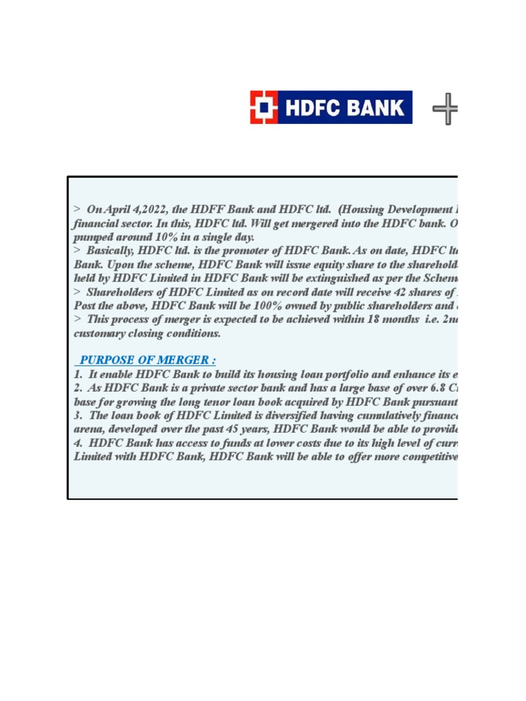 HDFC Bank and HDFC Ltd. Merger Details | PDF | Investing | Financial ...